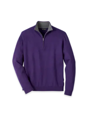 PAUL FREDRICK Quarter Zip Mock Neck Supima Cotton Sweater - Plum