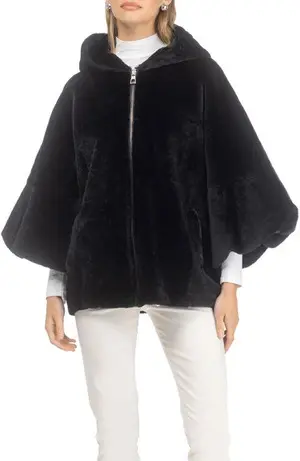 Gorski Genuine Shearling Jacket With Cropped Sleeves
