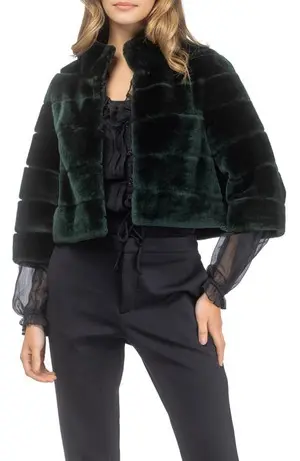 Gorski Genuine Shearling Cropped Bolero With Cropped Sleeves - Emerald