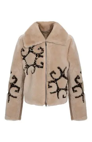 Gorski Genuine Shearling Jacket With Insignia Intarsia