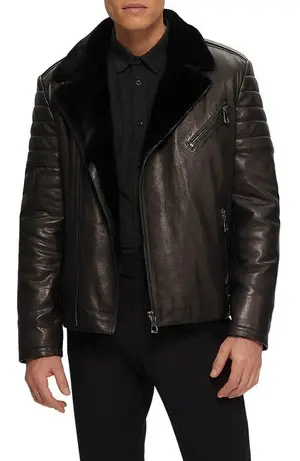 Gorski Nappa Moto Jacket With Genuine Shearling - Black/black
