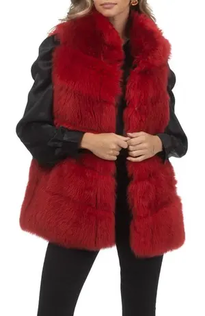 Gorski Genuine Shearling Vest - Red/red