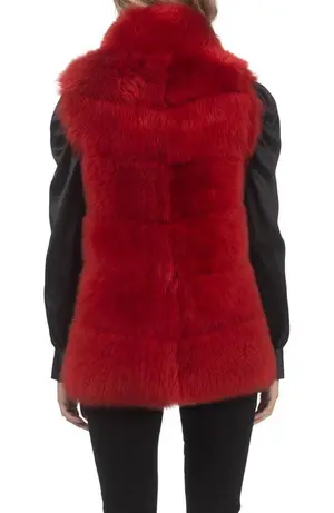 Gorski Genuine Shearling Vest - Red/red