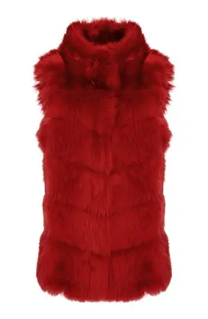 Gorski Genuine Shearling Vest - Red/red