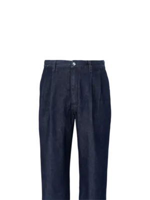 PAUL FREDRICK Pleated Denim Trousers - Dark Blue