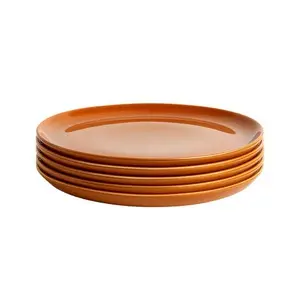 GHARYAN STONEWARE Edan Flat Dinner Plate - Matte/shiny Terracotta