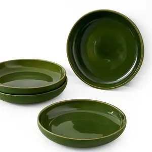GHARYAN STONEWARE Youlha Pasta Plate - Matte Green/shiny Green
