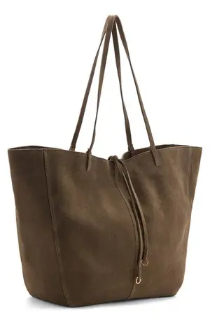 Mango Suede Shopper Bag - Khaki Green