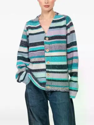 THE ELDER STATESMAN Striped Buttoned Cardigan