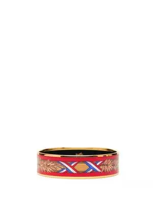 Hermès 2000-2020 Wide Liberte Egalite Fraternite Enamel Bangle 70 Costume Bracelet - Gold