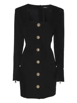 Balmain Wool Button Midi Dress