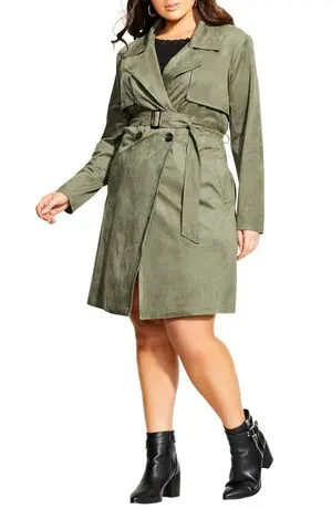 City Chic Faux Suede Trench Coat