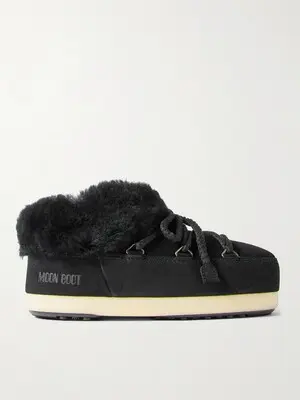 Moon Boot Evx Shearling-trimmed Suede Mules - Black