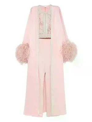 REEM AL DHAHERI Embroidered Feathered Jumpsuit - Pink