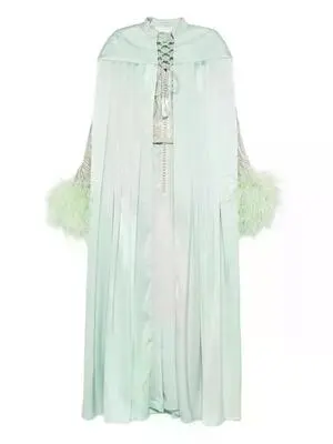 REEM AL DHAHERI Embroidered Feather-trimmed Jumpsuit - Green