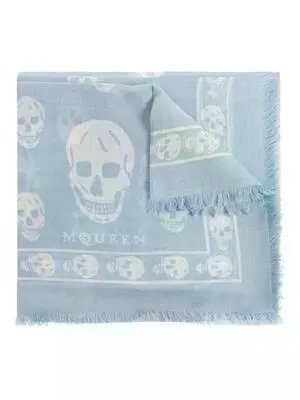 Alexander McQueen Skull-print Fringed Scarf - Blue