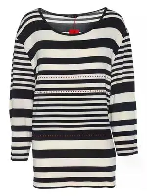 ELENA MIRO` Stripe-pattern T-shirt With Crystal Embellishments