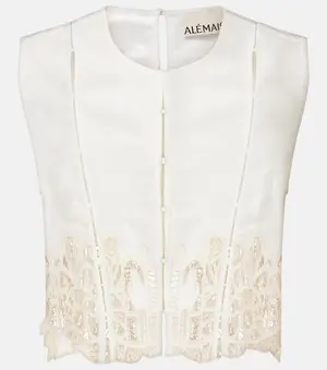 ALEMAIS Alémais Rosemary Embroidered Linen-blend Top - White