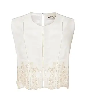 ALEMAIS Rosemary Embroidered Linen-Blend Top