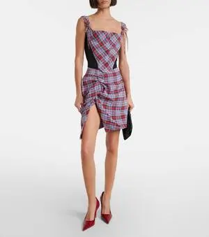 VIVIENNE WESTWOOD Puppy Tartan Linen And Mesh Bustier Top - Multicoloured