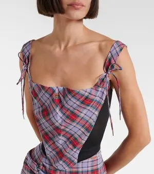 VIVIENNE WESTWOOD Puppy Tartan Linen And Mesh Bustier Top - Multicoloured