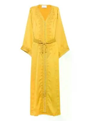 REEM AL DHAHERI Embroidered V-neck Midi Kaftan - Yellow