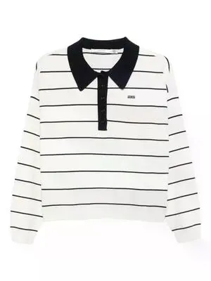 GESTUZ Striped Polo Top - White