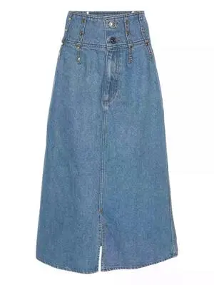 Sandro Denim Midi Skirt With Crystal Embellishments