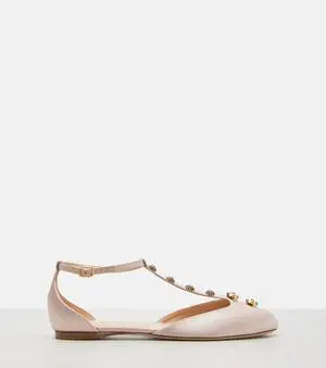 Chloé Celeste Embellished Satin Flats - Beige