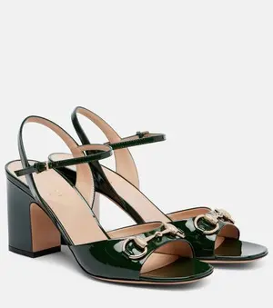 Gucci Lady Horsebit 75 Patent Leather Sandals - Green
