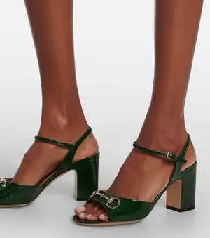 Gucci Lady Horsebit 75 Patent Leather Sandals - Green