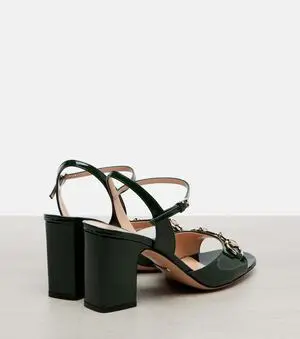 Gucci Lady Horsebit 75 Patent Leather Sandals - Green