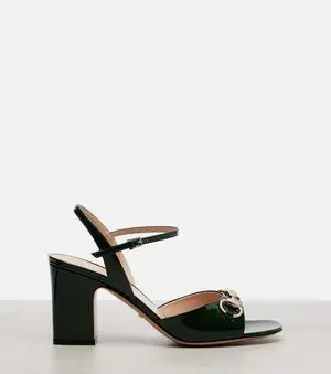 Gucci Lady Horsebit 75 Patent Leather Sandals - Green