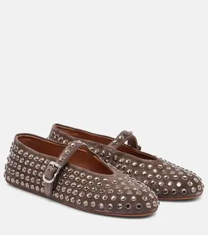 Alaïa Embellished Suede Mary Jane Flats - Brown