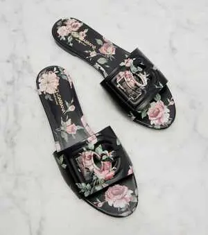 Dolce & Gabbana Floral Leather Slides