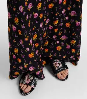 Dolce & Gabbana Floral Leather Slides - Black