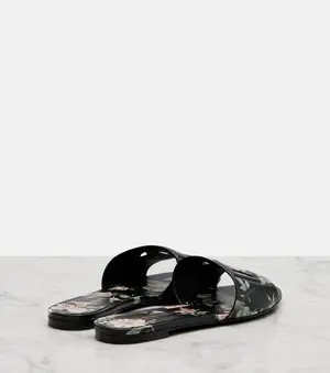Dolce & Gabbana Floral Leather Slides - Black