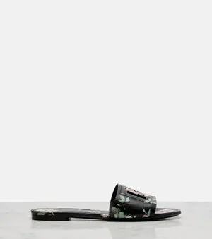 Dolce & Gabbana Floral Leather Slides - Black