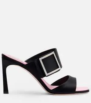 ROGER VIVIER Trompette 85 Embellished Satin Mules - Black
