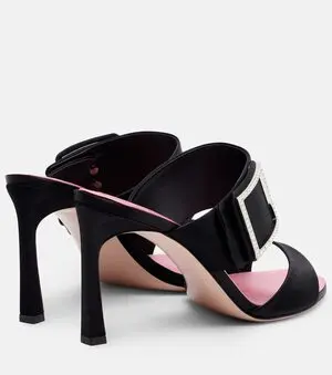 ROGER VIVIER Trompette 85 Embellished Satin Mules - Black