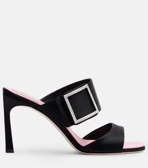 ROGER VIVIER Trompette 85 Embellished Satin Mules - Black