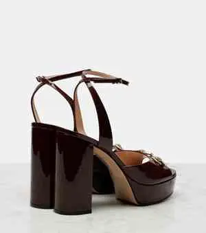 Gucci Lady Horsebit 85 Patent Leather Sandals - Brown