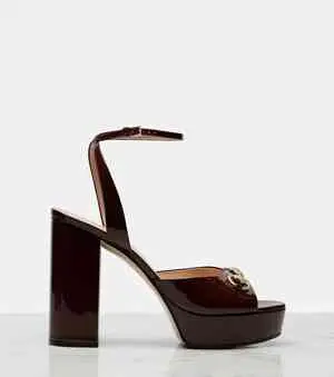 Gucci Lady Horsebit 85 Patent Leather Sandals - Brown