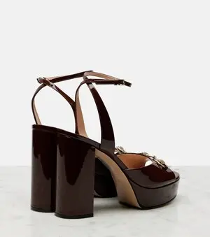 Gucci Lady Horsebit 85 Patent Leather Sandals - Brown