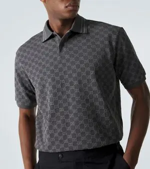 Gucci Gg Cotton Piqué Jacquard Polo Shirt - Grey