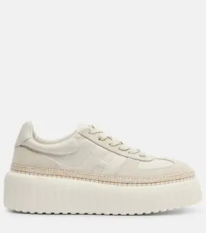 Hogan H710 H-stripes Leather And Suede Platform Sneakers - Beige