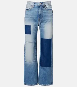 Veronica Beard Patchwork Straight Leg Jeans - Blue