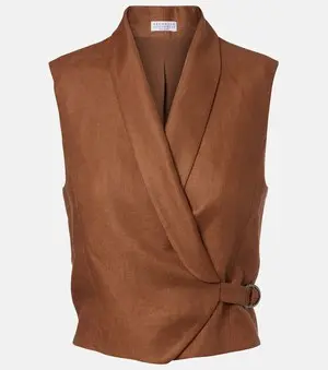 Brunello Cucinelli Monili Linen Vest - Brown