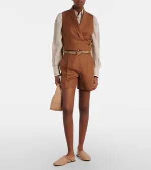 Brunello Cucinelli Monili Linen Vest - Brown