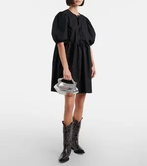 GANNI Mid Shaft Embroidered Cowboy Boots - Black